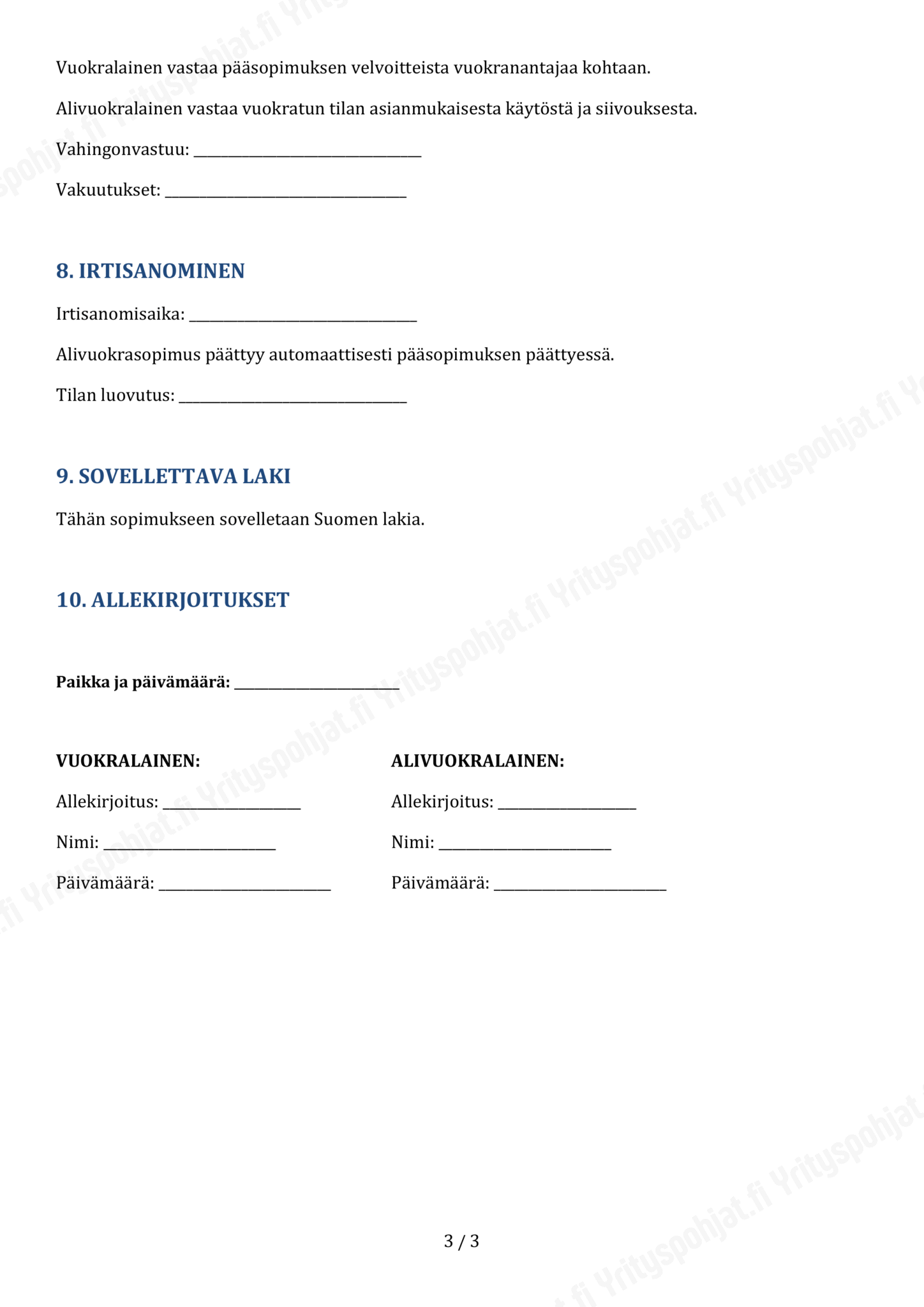 Alivuokralainen Sopimus – Muokattava Pohja – Yrityspohjat