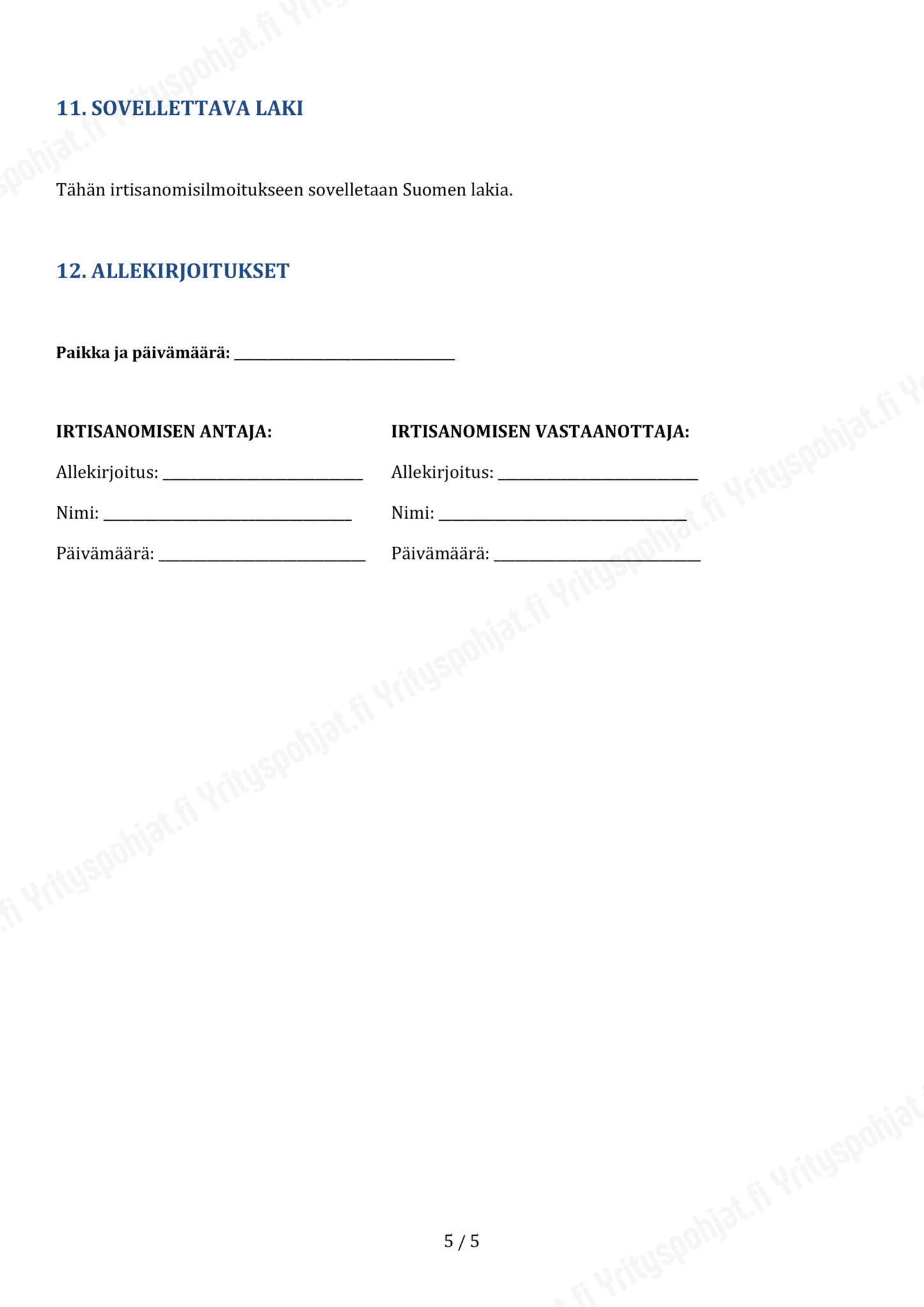 Irtisanomisilmoitus – Word & PDF Pohja – Yrityspohjat