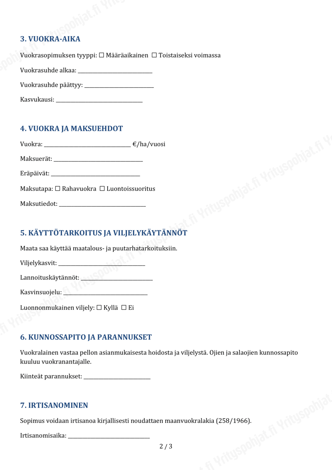 Pellon Vuokrasopimus – Muokattava Pohja – Yrityspohjat